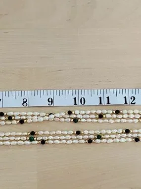 Jewelry | Vintage Handmade 3 Strand White Pearl Necklace With Green And ...